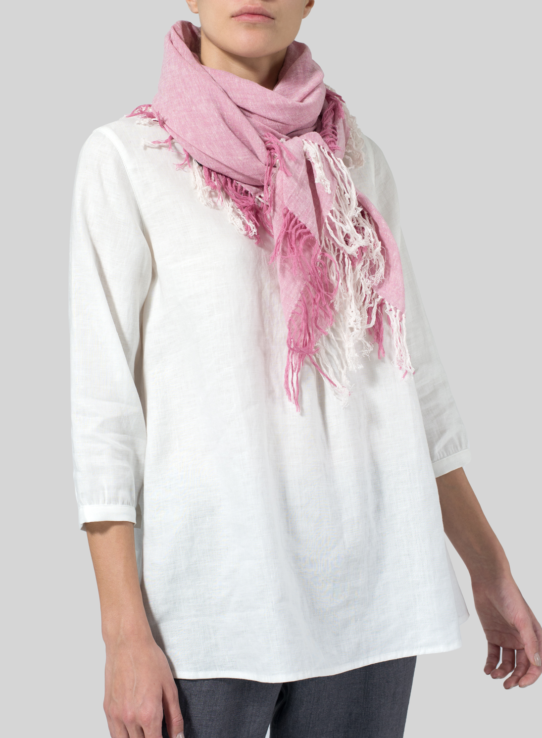 Linen Hand-crafted Two Tone Navy Long Scarf