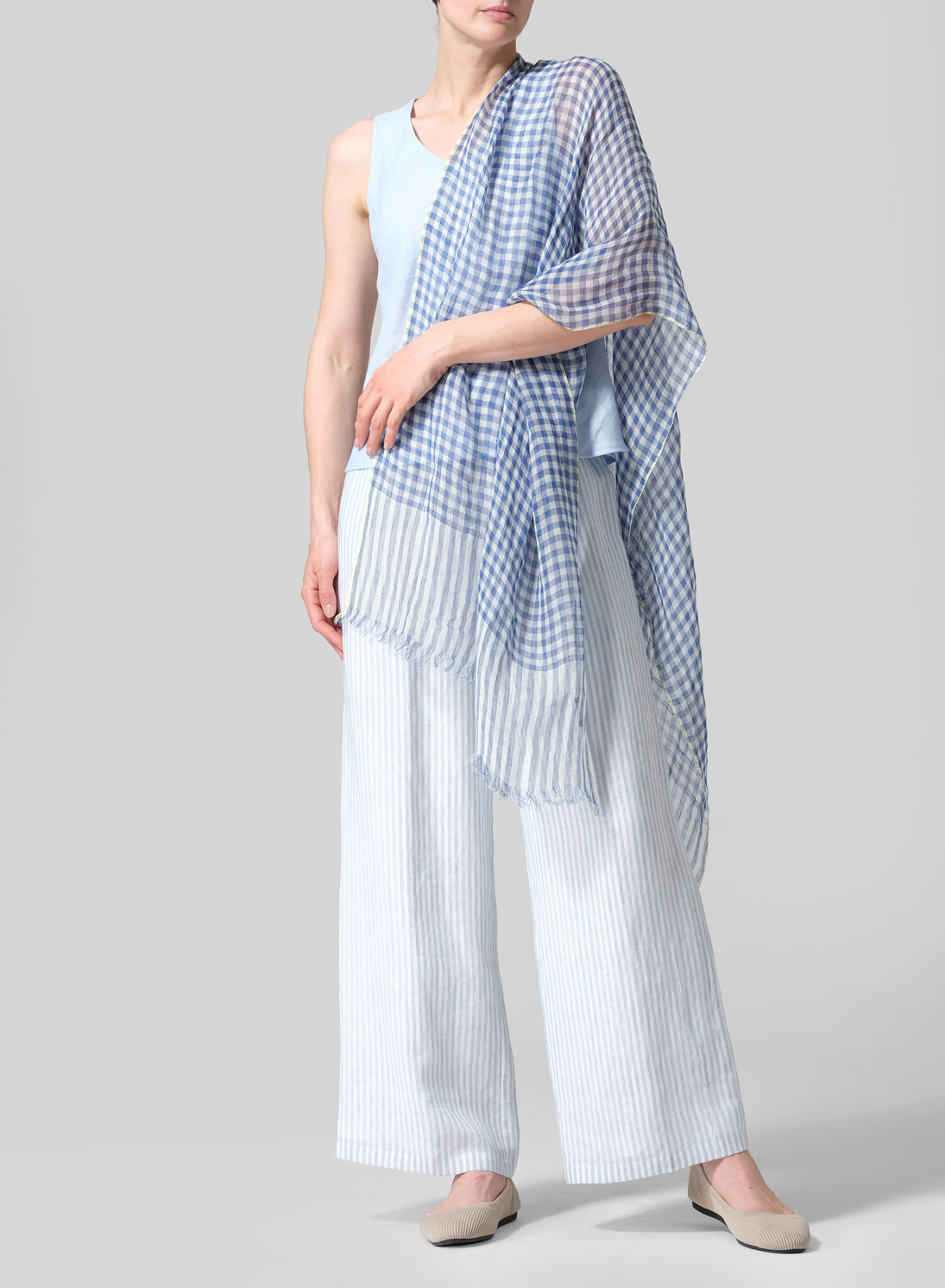 Yarn-Dyed Blue Checked Scarf