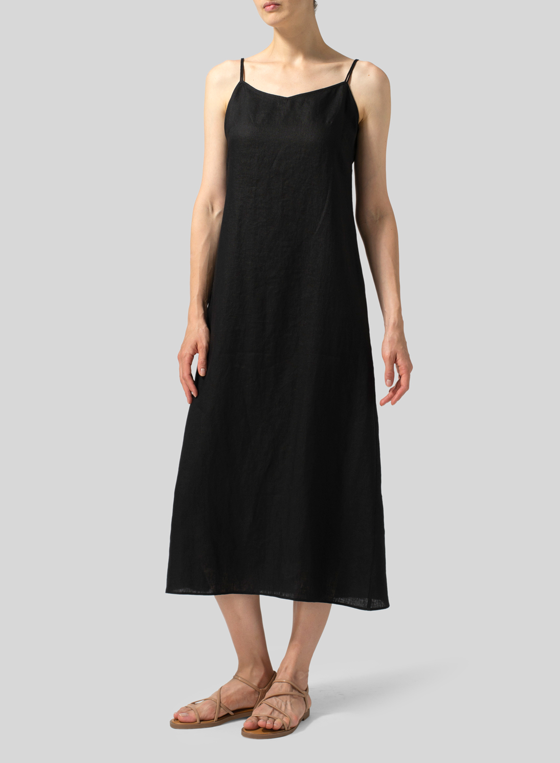 Linen Spaghetti Strap Extra Long Dress