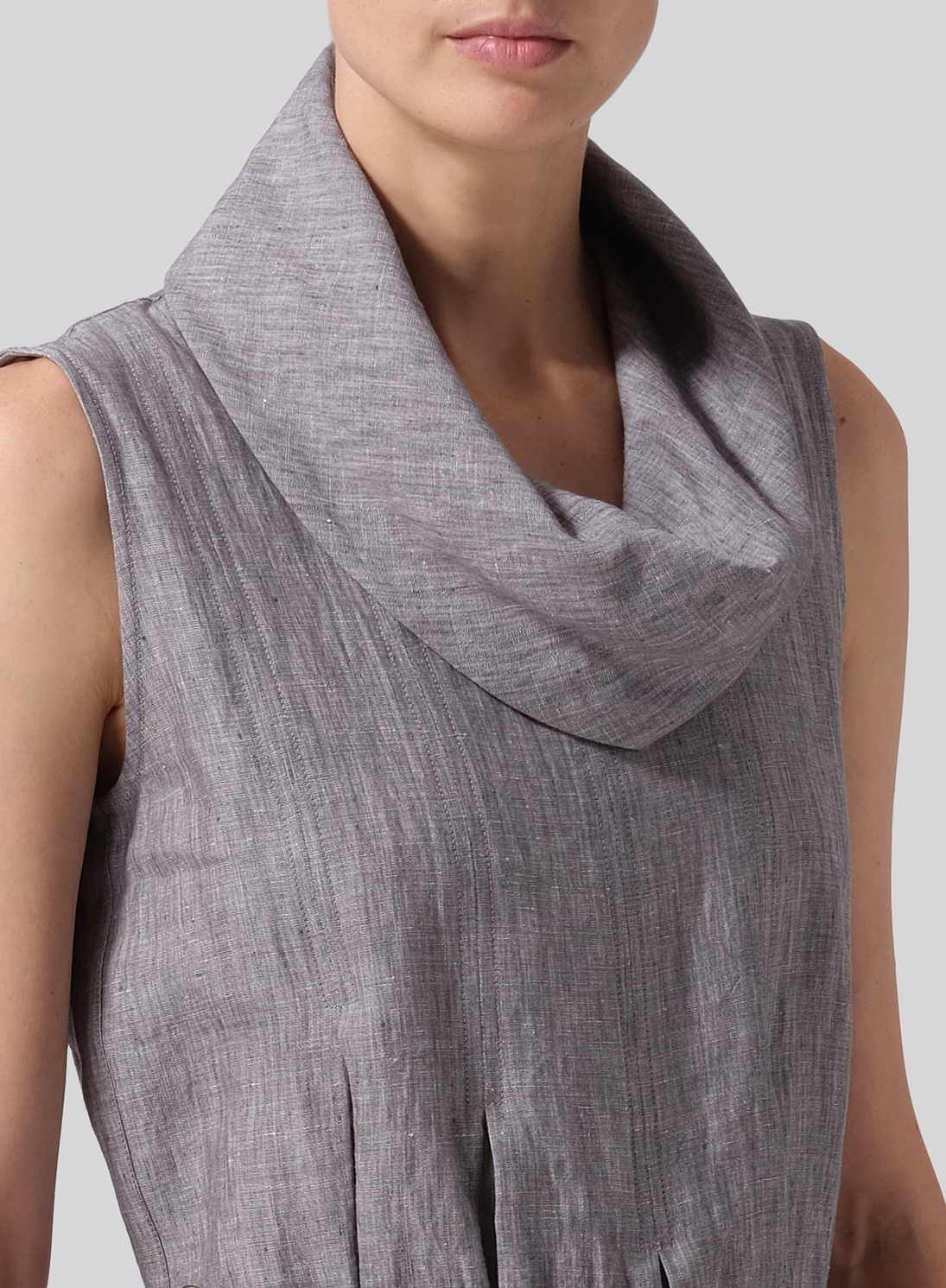 Linen Sleeveless Cowl Neck Long Dress - Plus Size