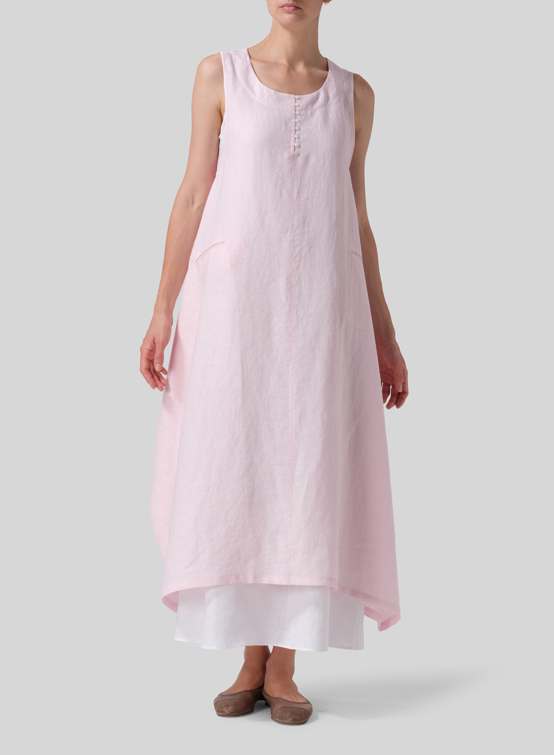 Linen Sleeveless Long Dress - Plus Size