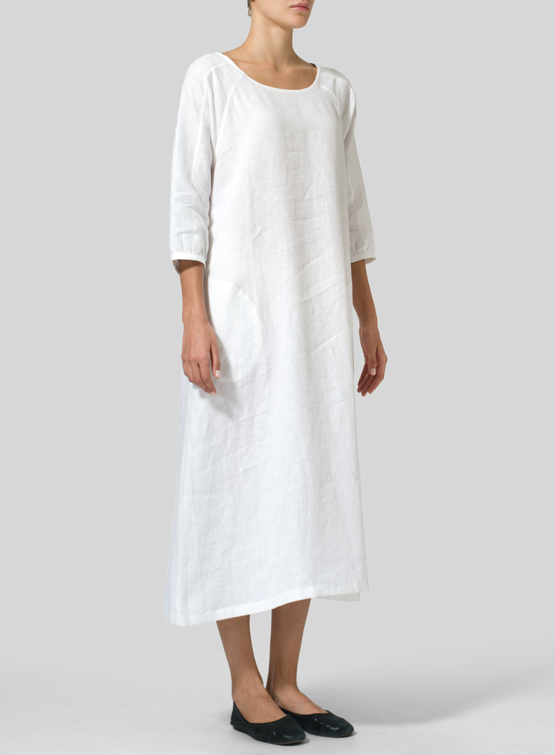 Linen Elbow Sleeve Long Dress