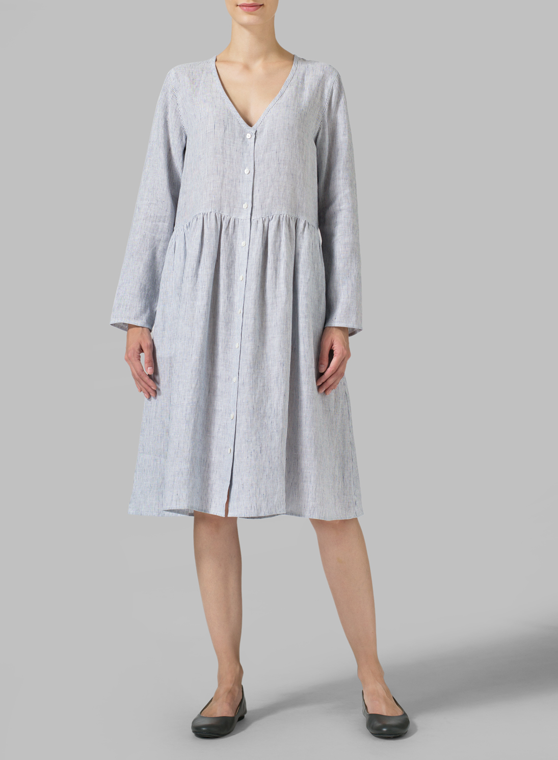 Linen Button Front L/S Dress