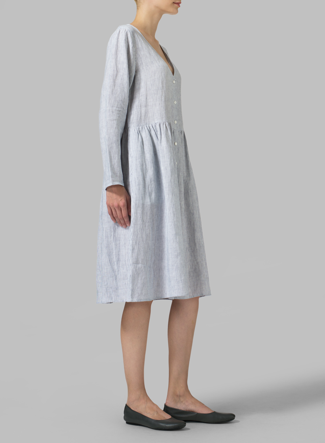 Linen Button Front L/S Dress