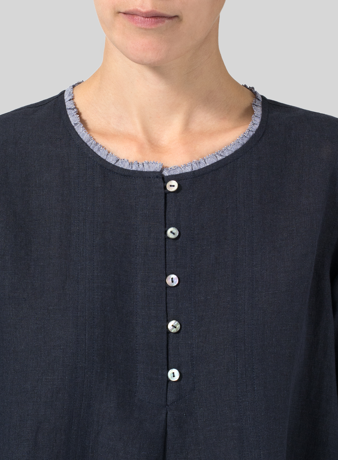 Linen Embroidered Hemline Dress - Plus Size