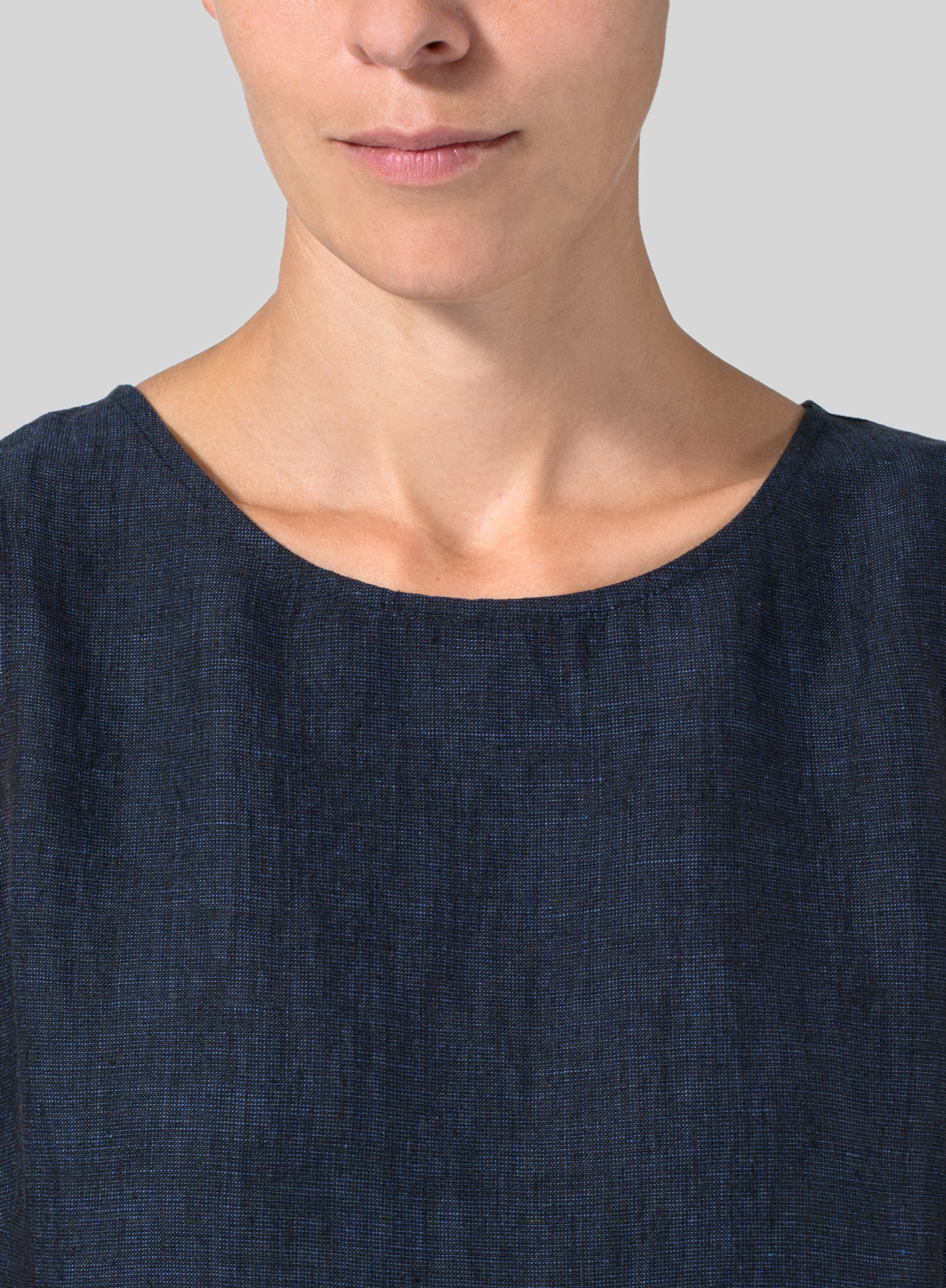 Denim Blue Linen Straight Fit V-Neck Long Jacket