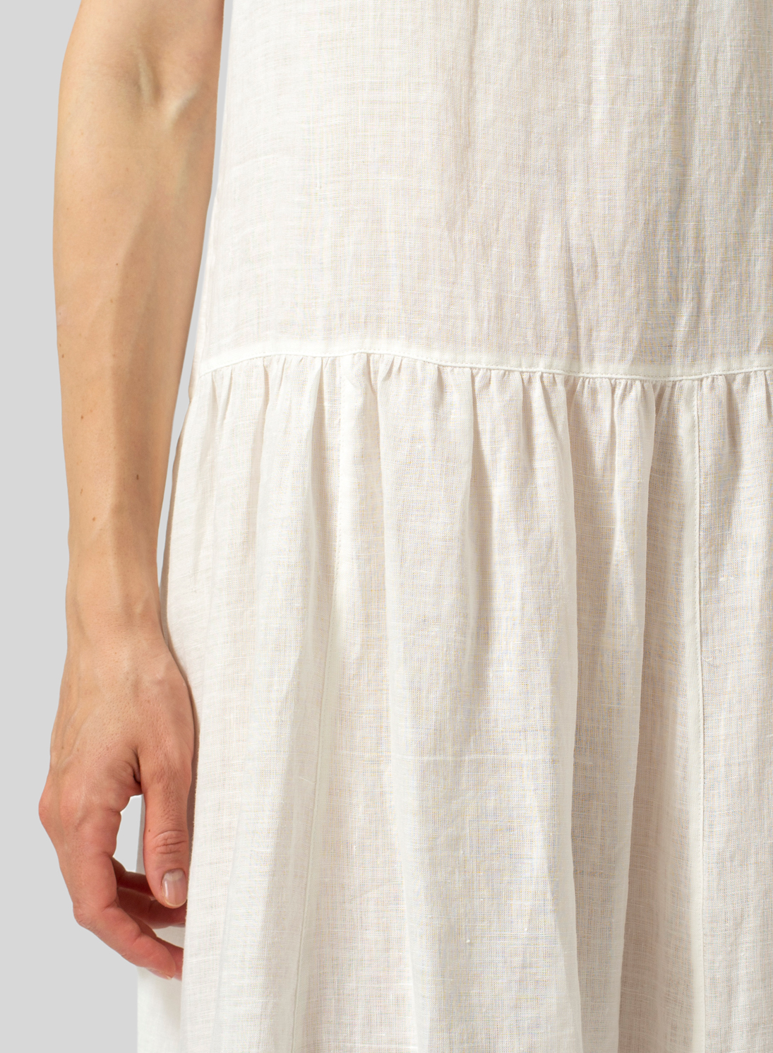 Soft White Linen Double Layers Flowy Long Dress