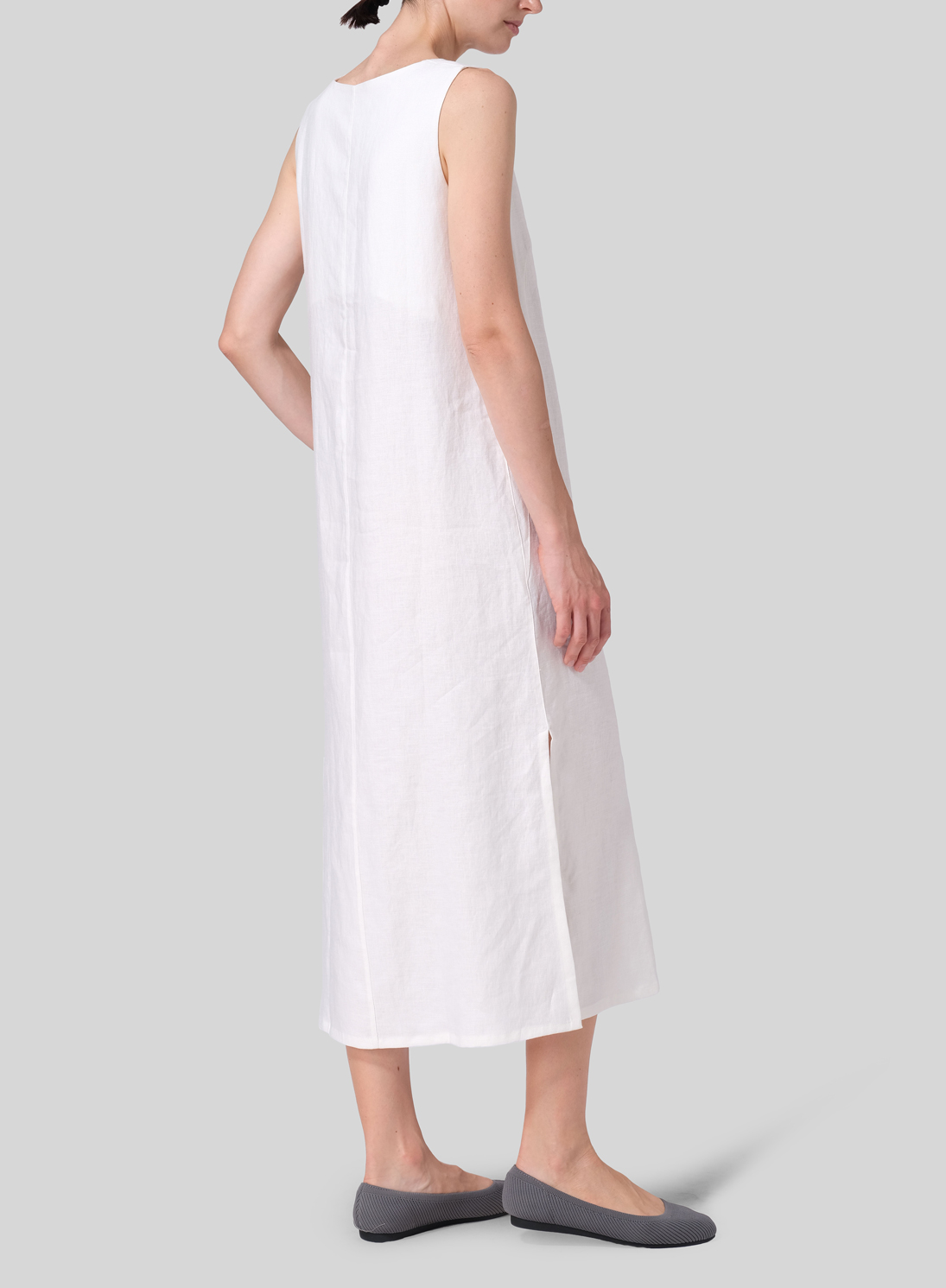 Linen Front Placket Opening Straight Cut Long Dress - Plus Size