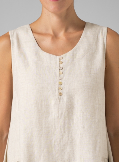 Linen Sleeveless Asymmetric Hem Oat Tunic Set Plus Size