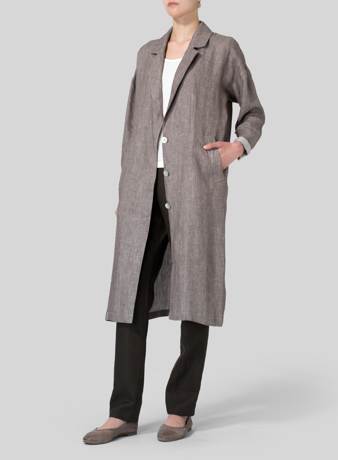 Linen Classic Long Sleeve Long Jacket - Plus Size