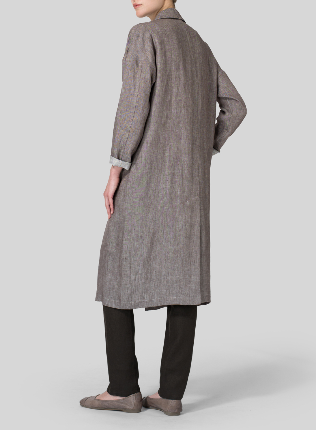Linen Classic Long Sleeve Long Jacket - Plus Size