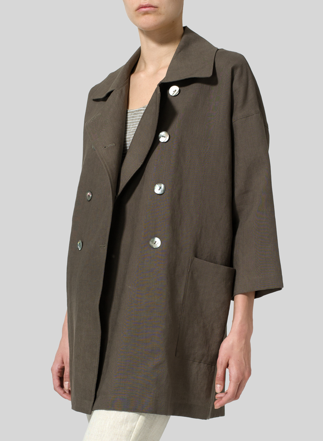 Linen Double Breasted Jacket - Plus Size