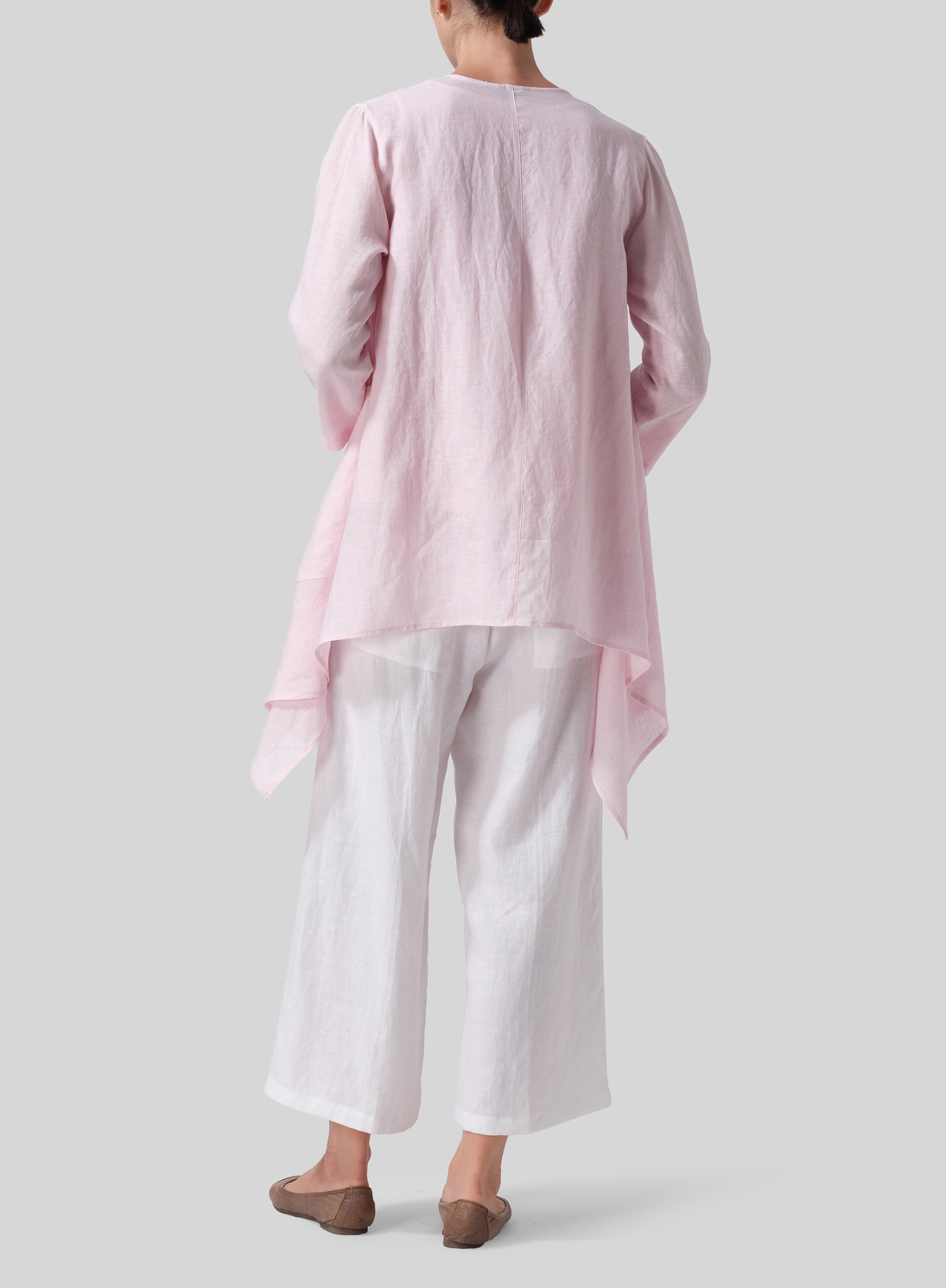 Pink Linen Waterfall Open Jacket - Plus Size
