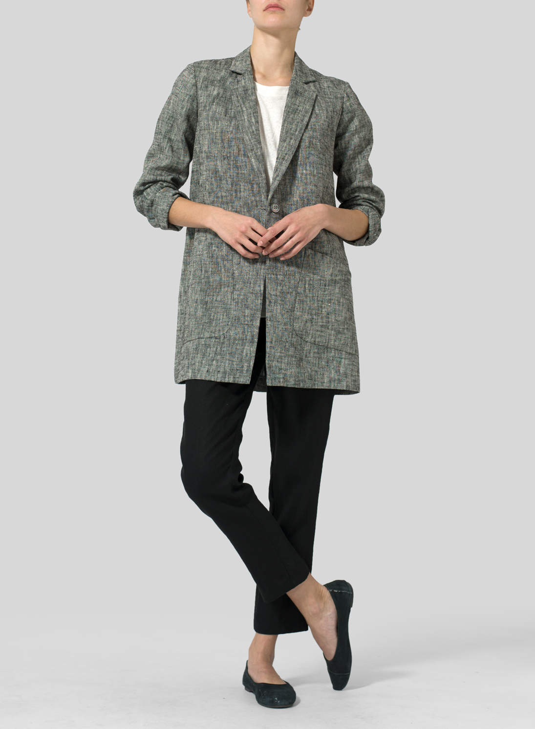 Linen Notch Lapel Jacket - Plus Size