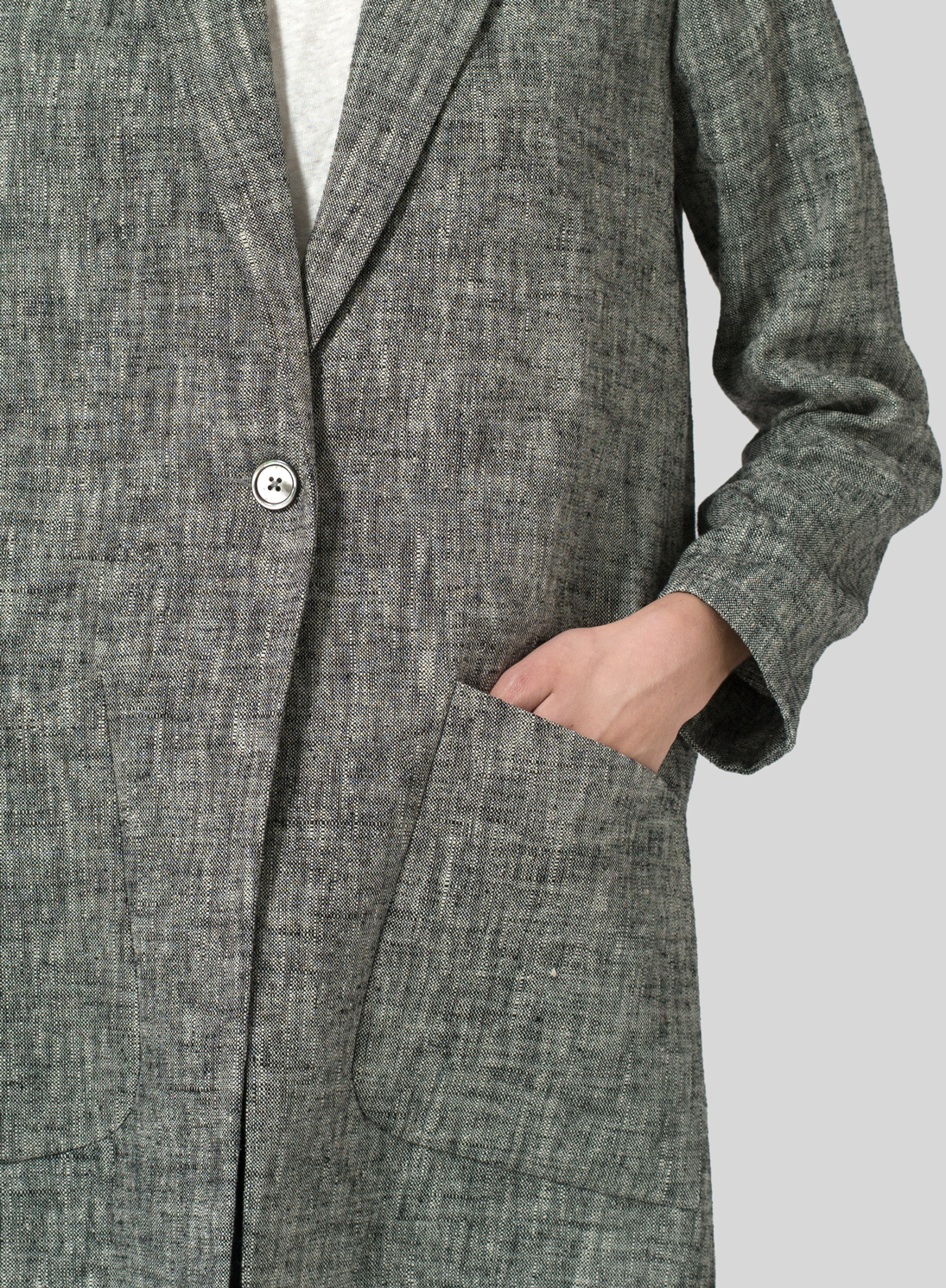 Linen Notch Lapel Jacket - Plus Size