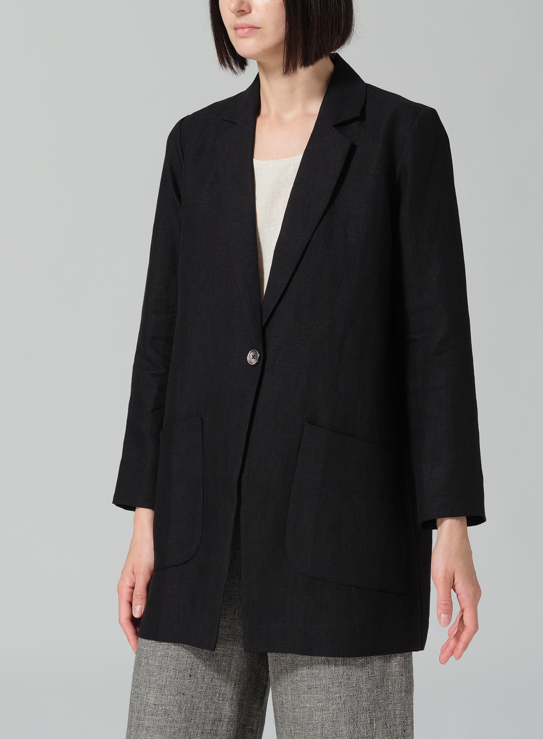 Linen Notch Lapel Jacket - Plus Size