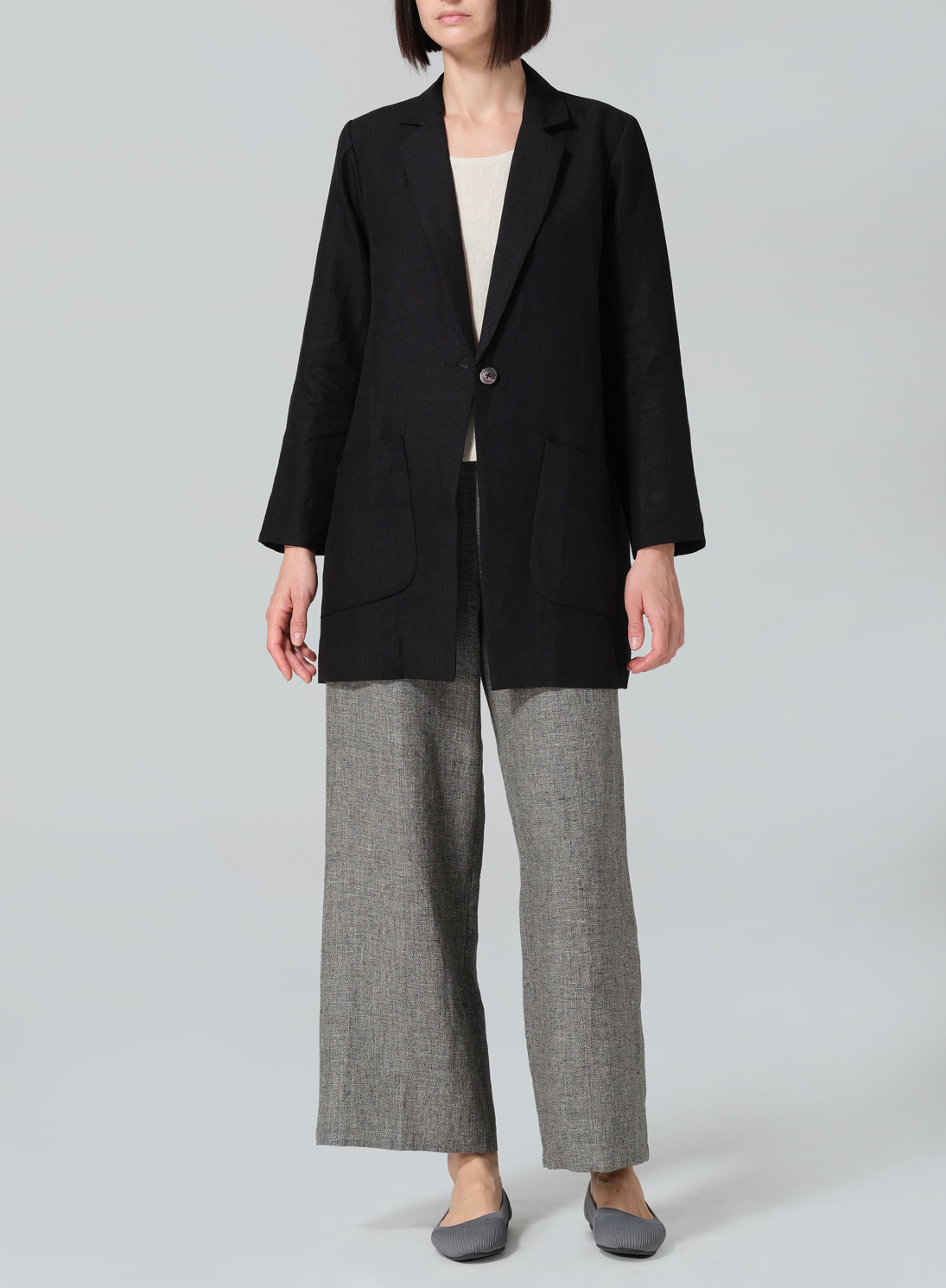 Linen Notch Lapel Jacket - Plus Size