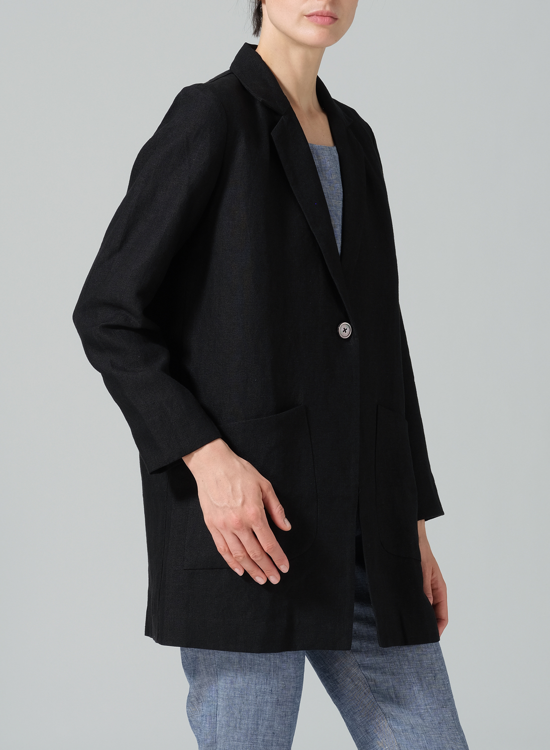 Linen Notch Lapel Jacket - Plus Size