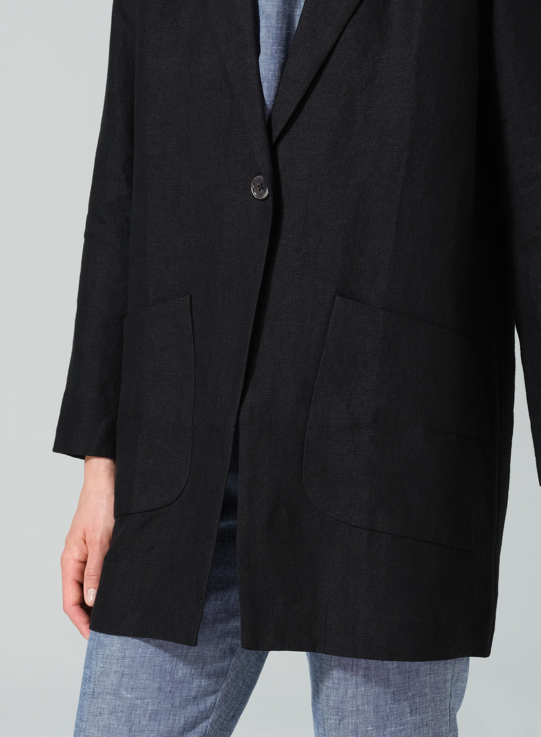 Linen Notch Lapel Jacket - Plus Size