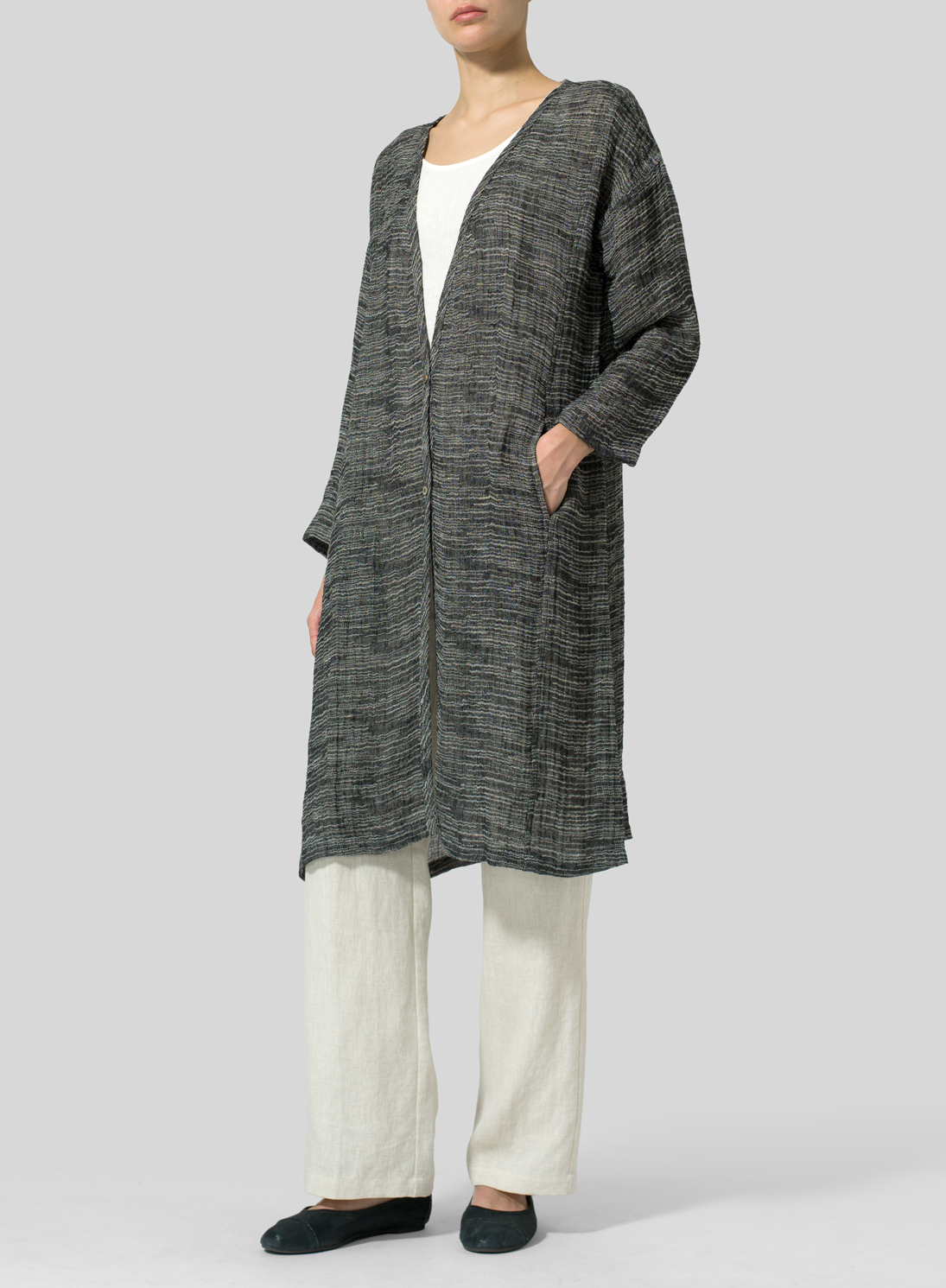 Linen Blend Stripe Long Jacket