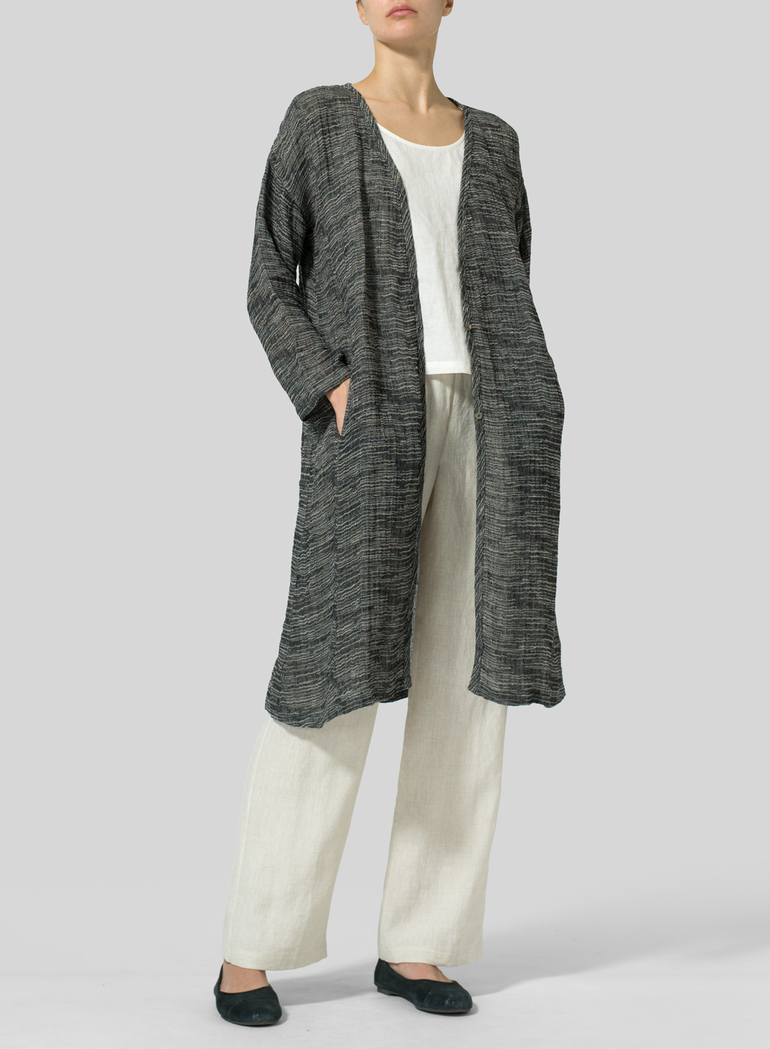 Linen Blend Stripe Long Jacket