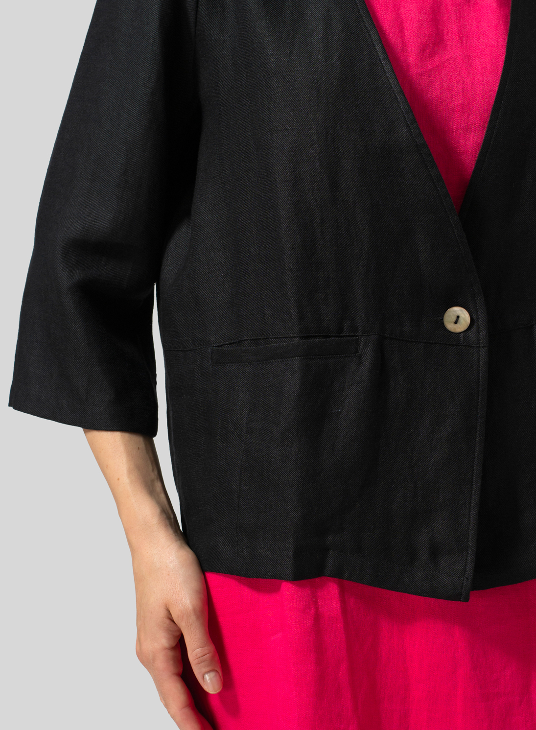 Linen Single-Button Boxy Fit Jacket - Plus Size