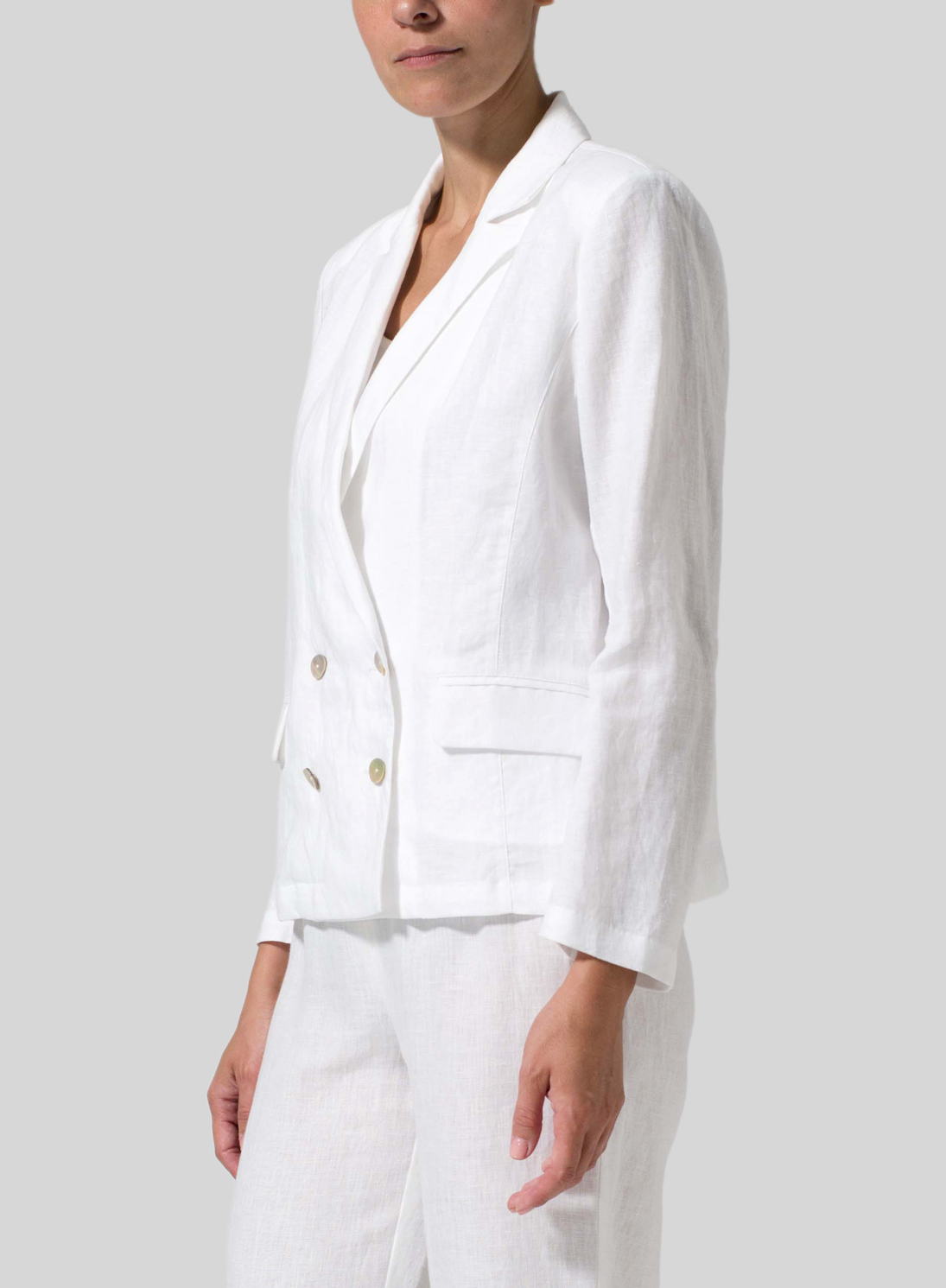Linen Double-Breasted Cropped Blazer