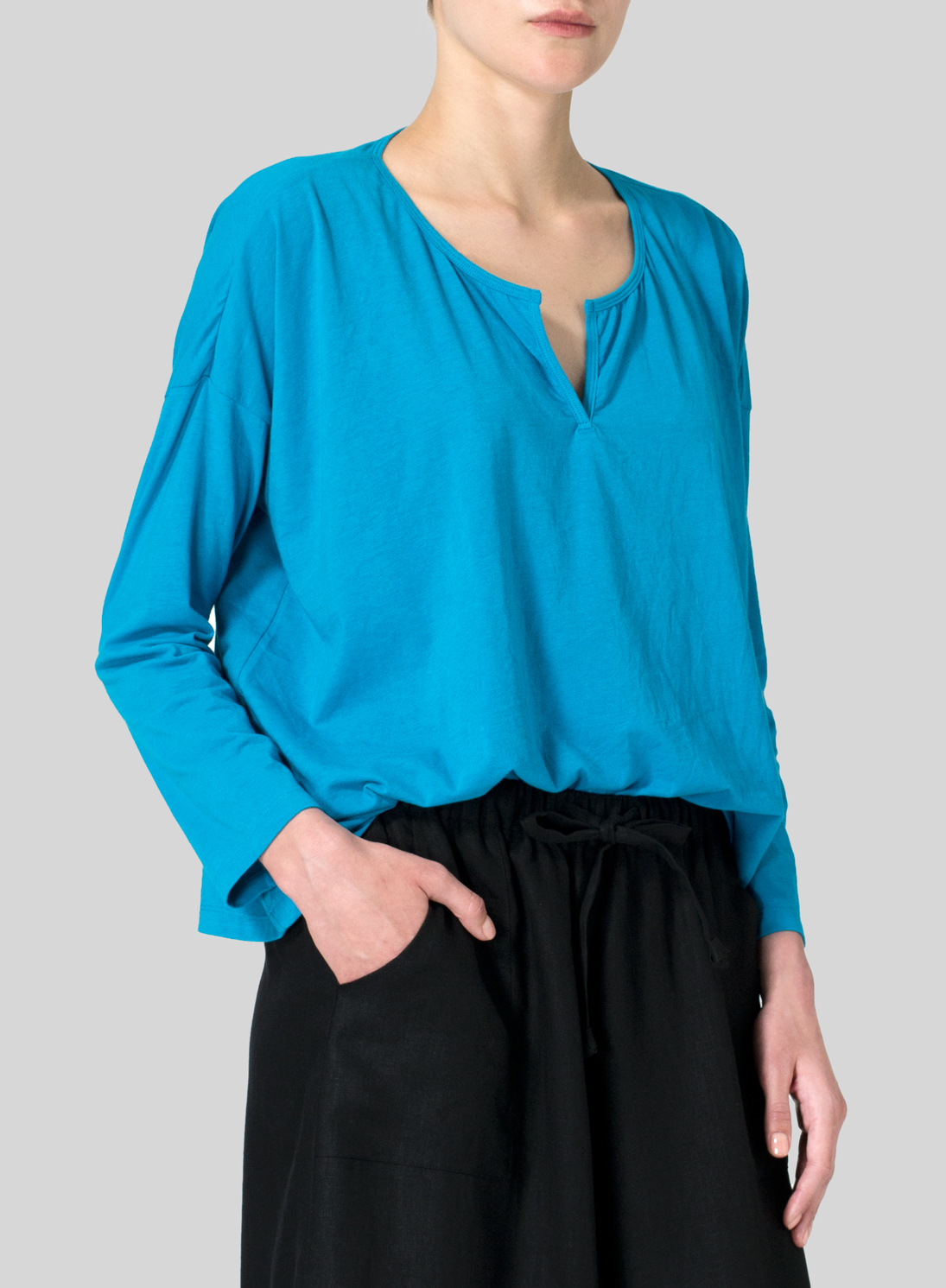 Cotton V-neck Boxy Top - Plus Size