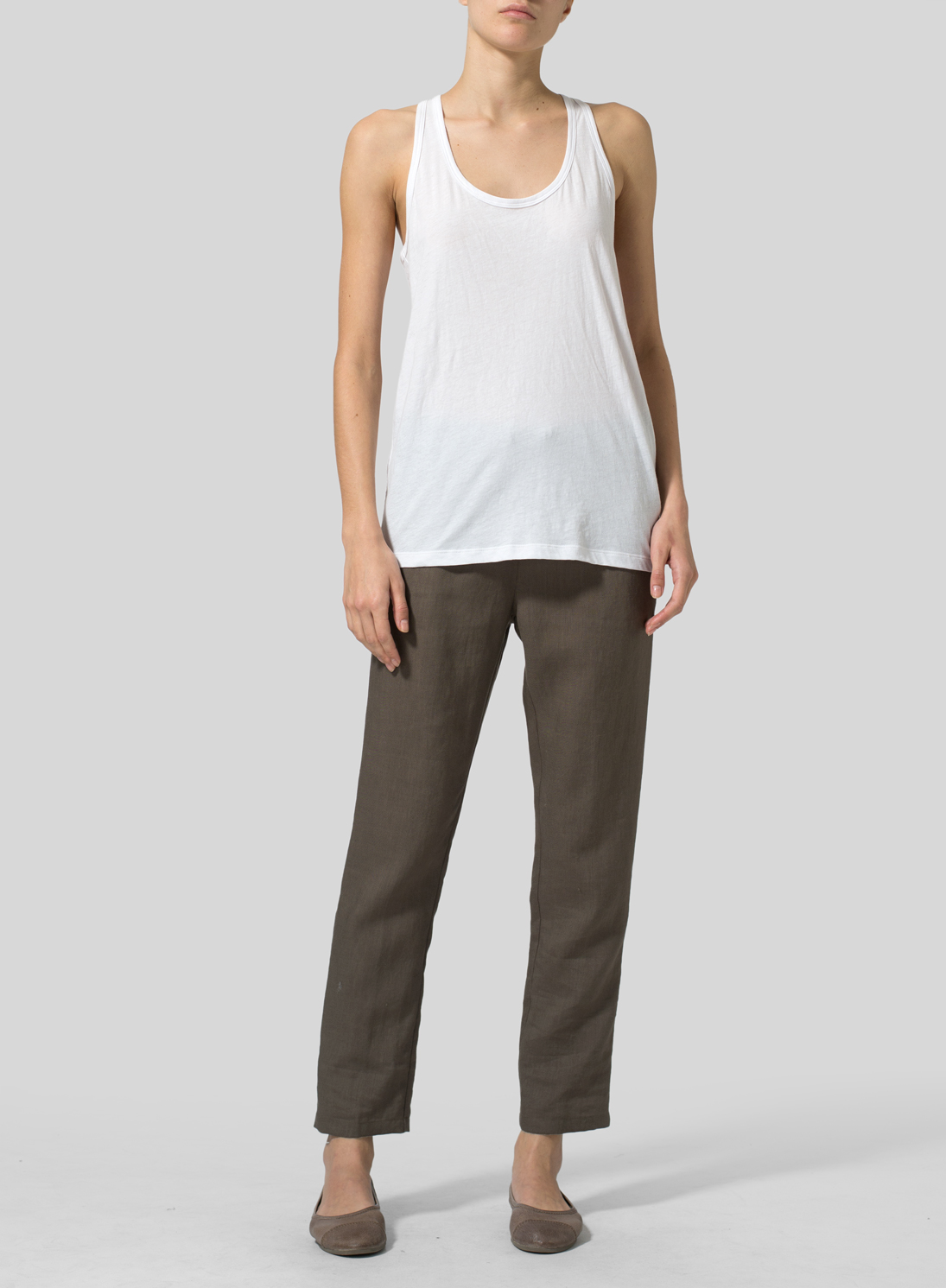 White Linen Low Back Tank with Flared Leg Pants
