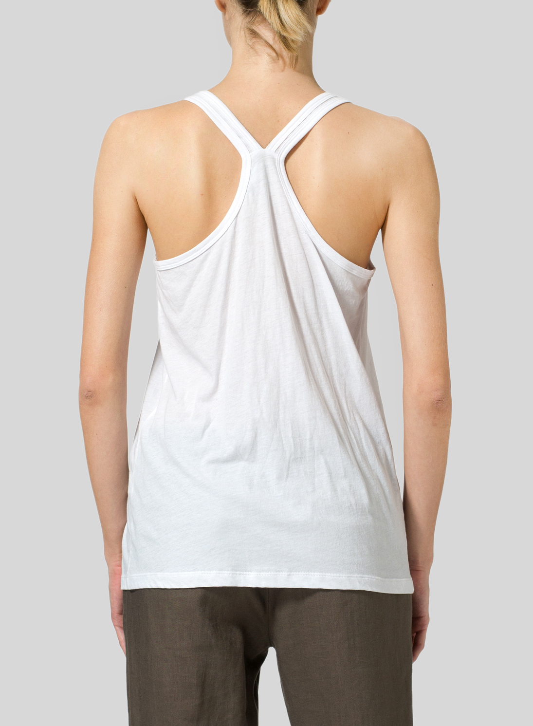 White Linen Low Back Tank with Flared Leg Pants