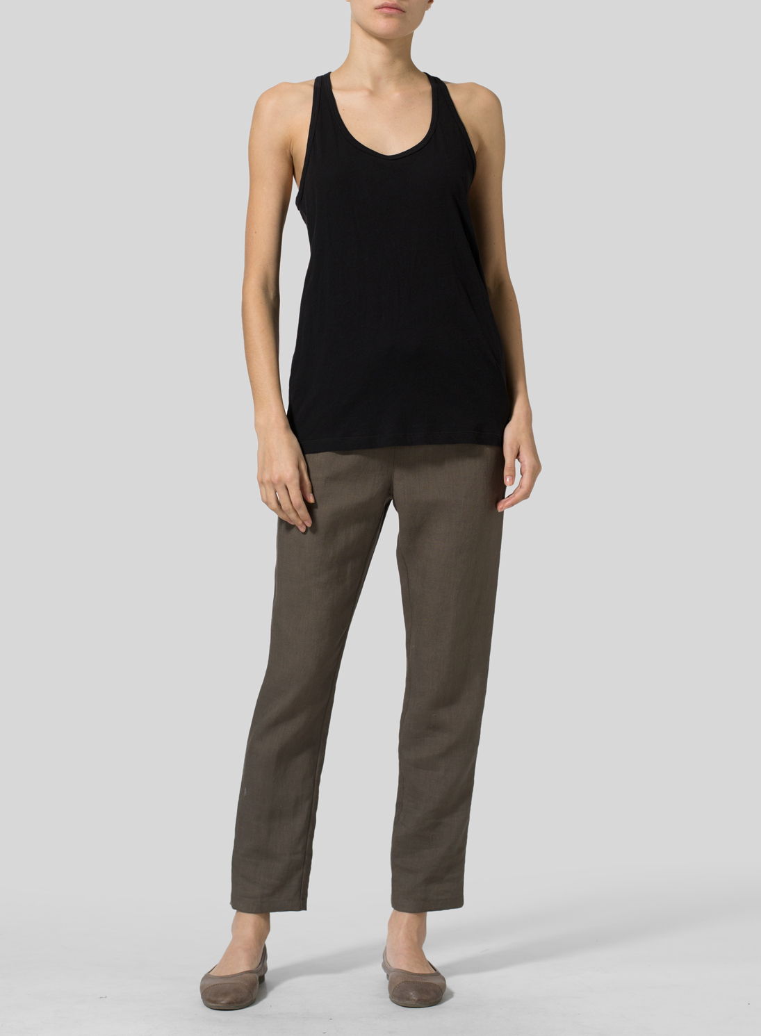 Green Gray Linen Double Pocketed Tank