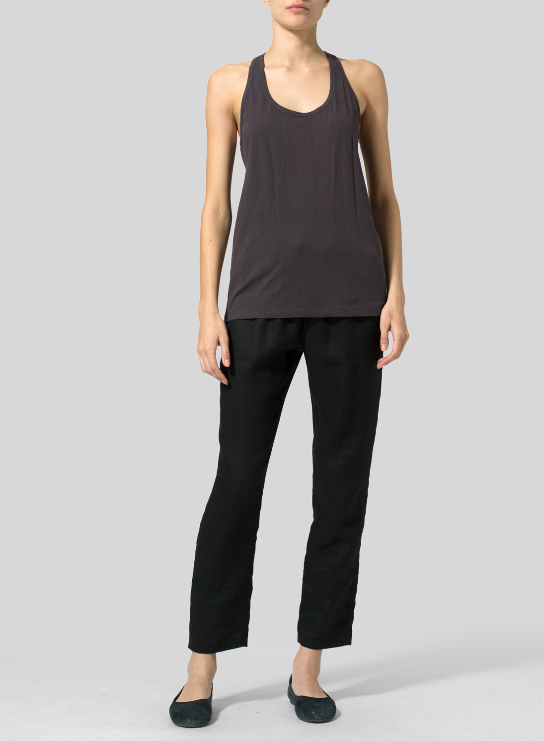 Yellow Gray Linen Double Pocketed Tank - Plus Size
