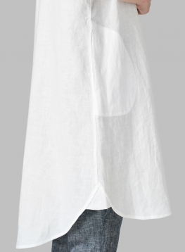 Linen Split Neck Long Tunics - Plus Size