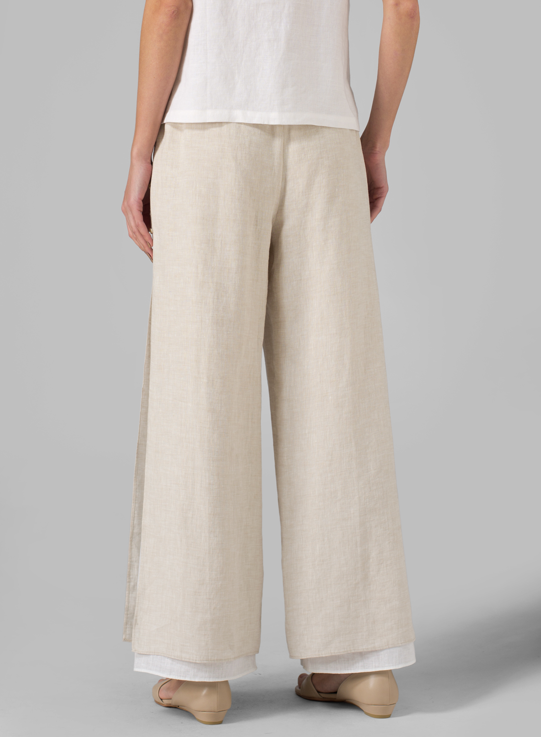 Linen Double Layers Pants With Sea Shell Button