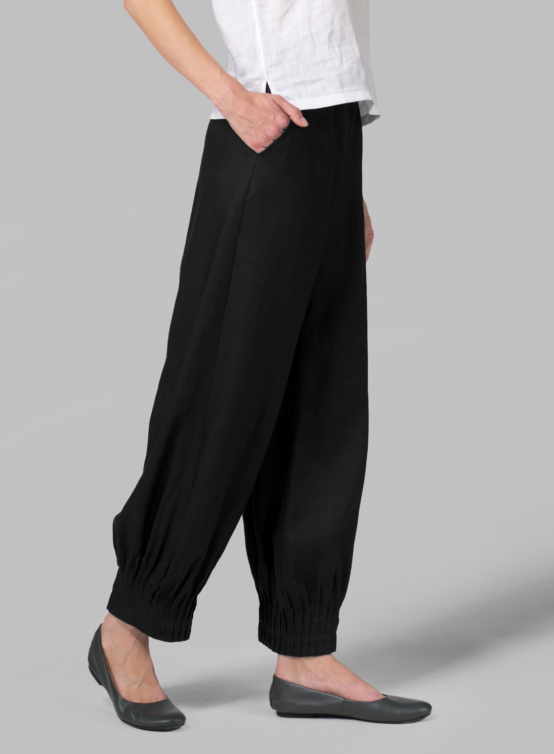 Linen Pleated Cuff Ankle Length Pants