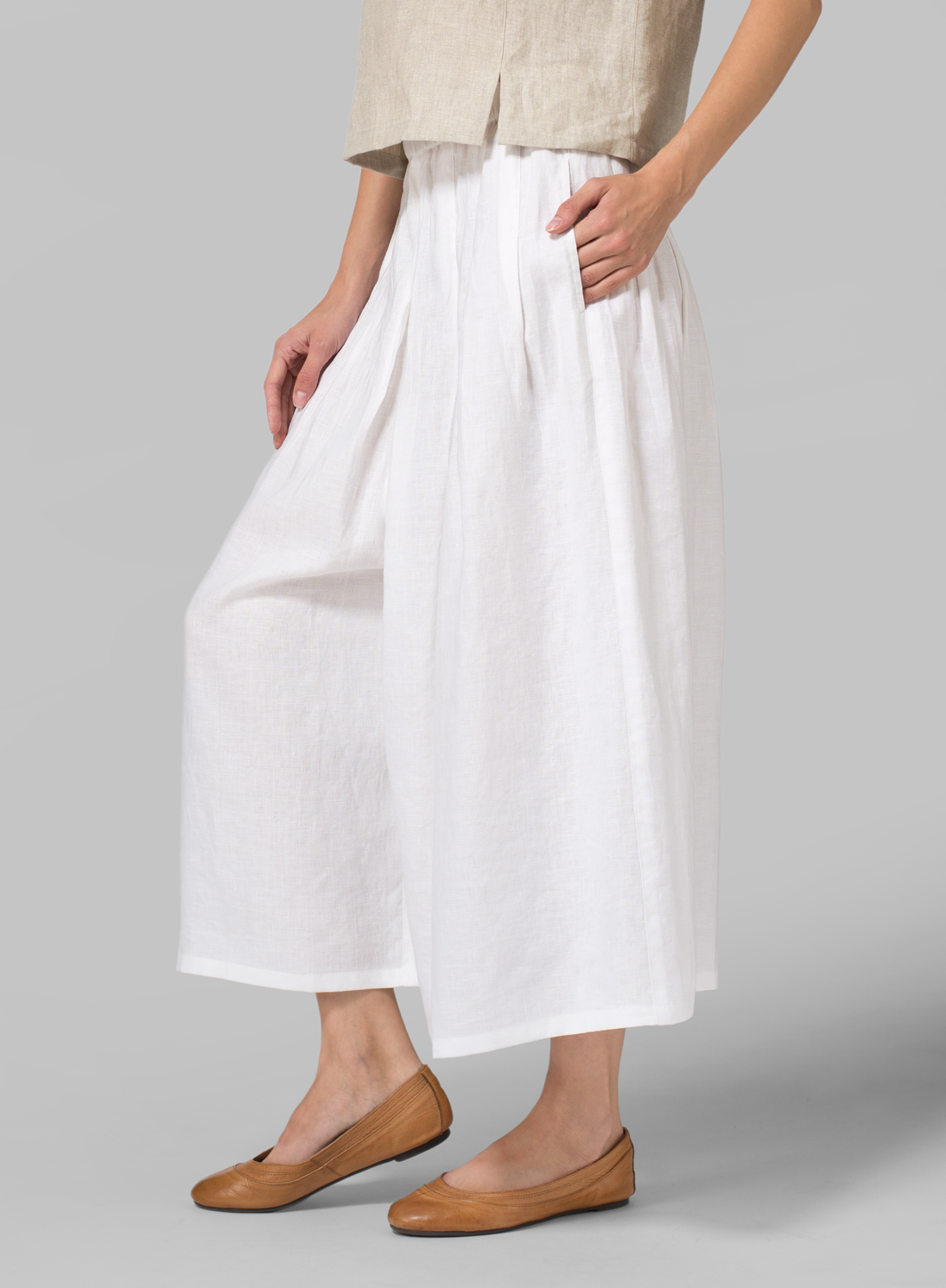 Linen Pleated Culottes - Plus Size