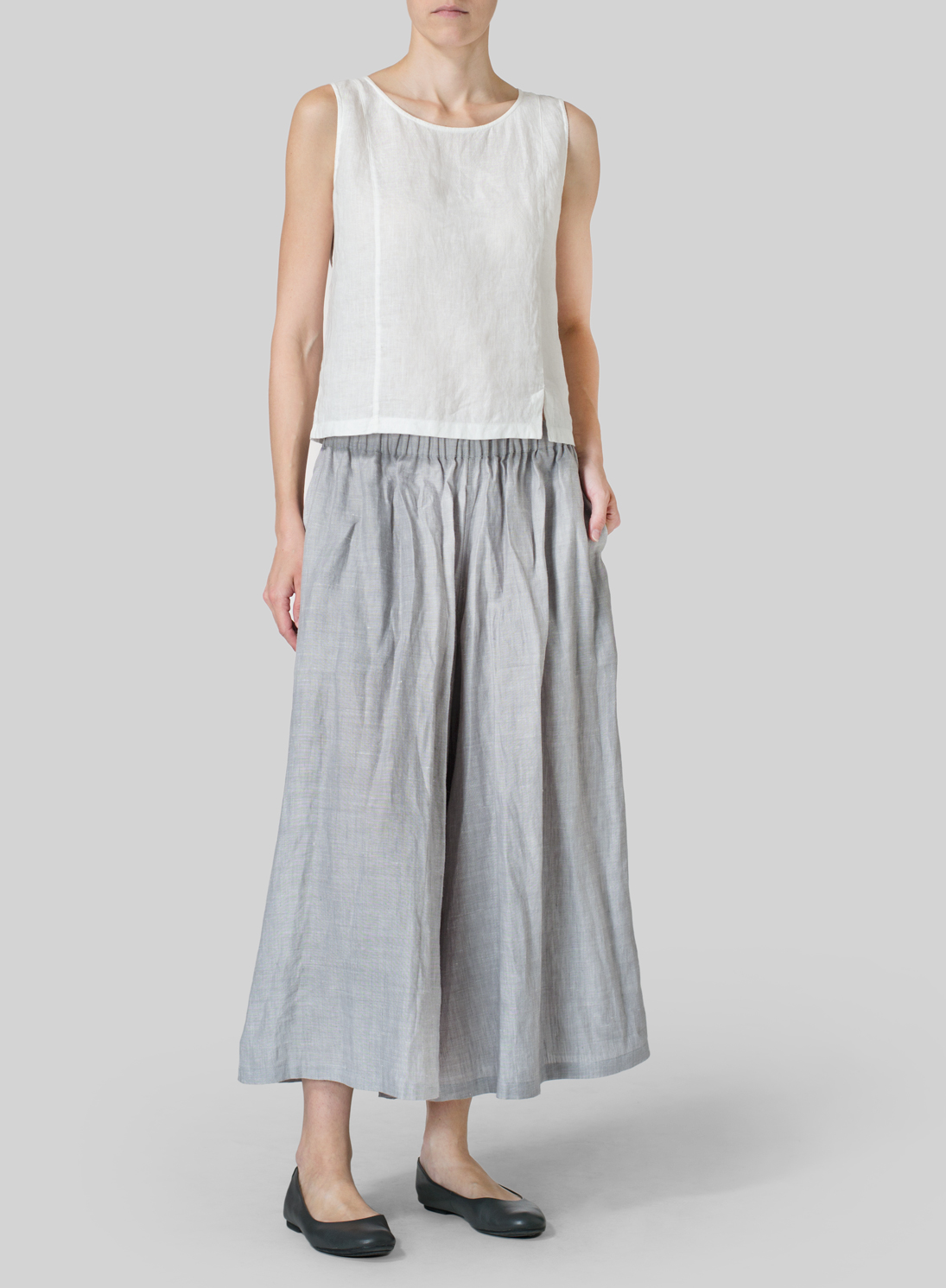 Linen Low Rise Wide Leg Pants - Plus Size