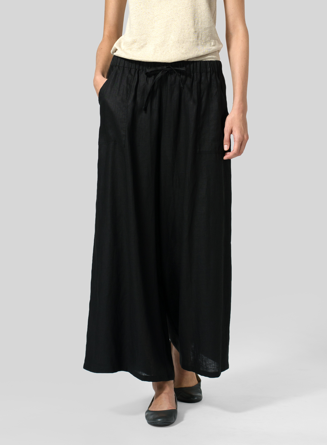 Linen Full Elastic Wide Leg Culottes Plus Size
