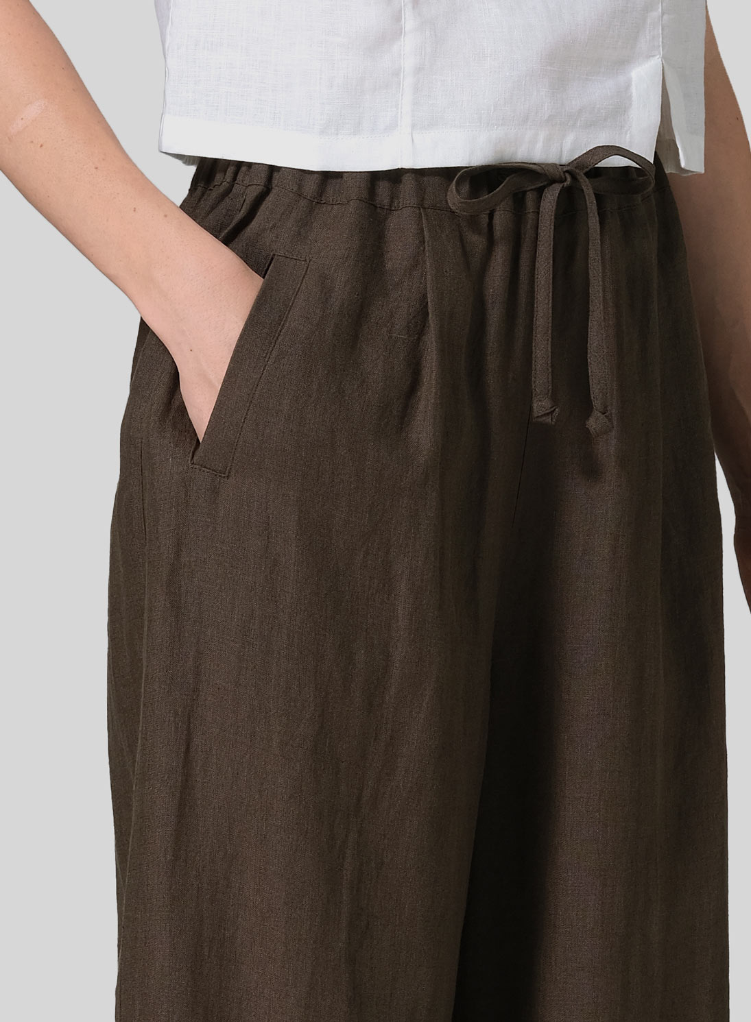 Linen Straight Elastic Long Pants - Plus Size