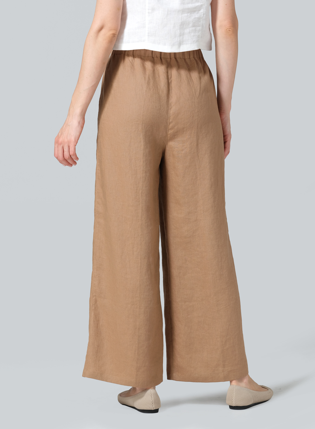 Linen Straight Elastic Long Pants - Plus Size