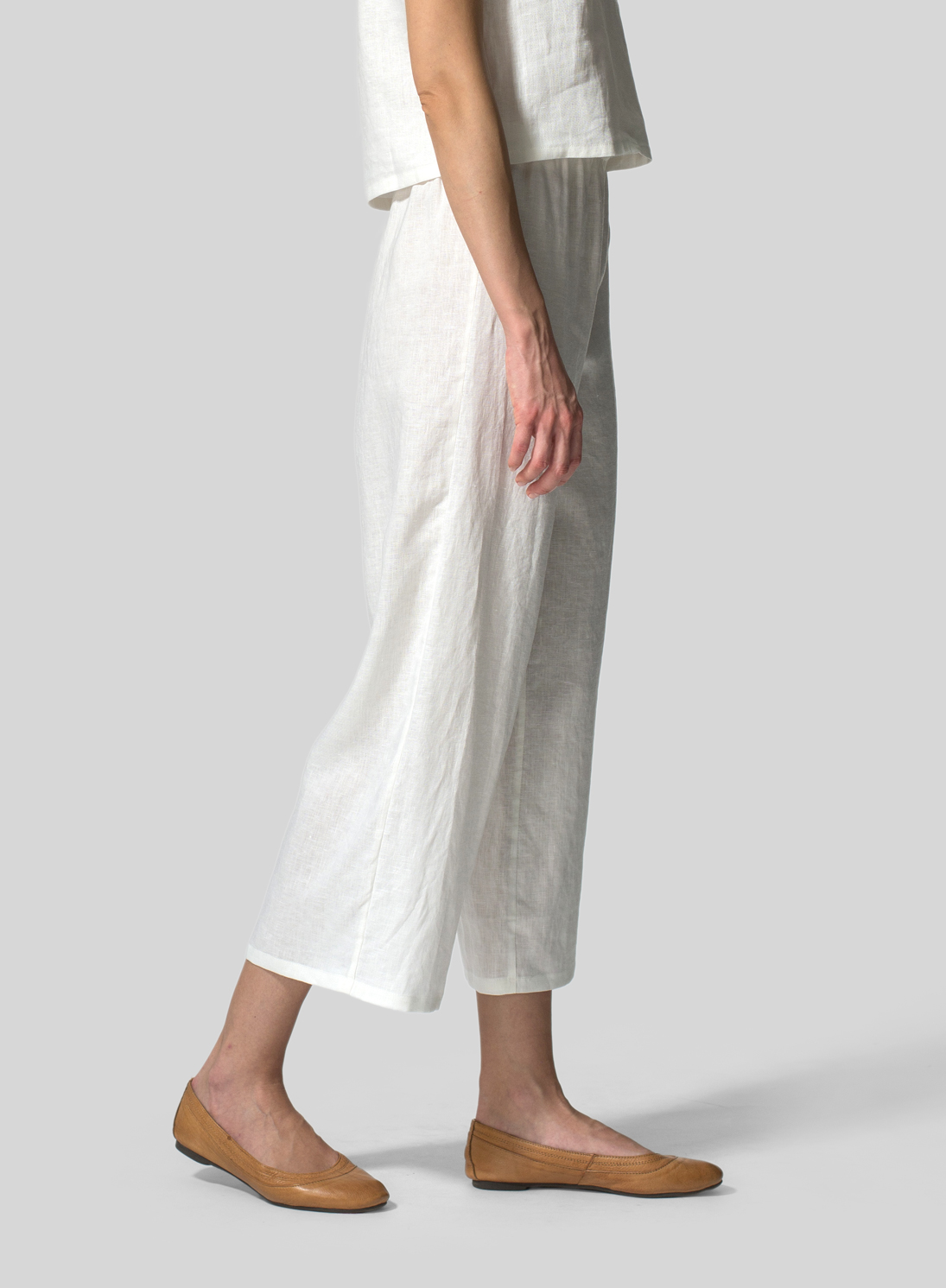 Linen Straight Cropped Pants - Plus Size