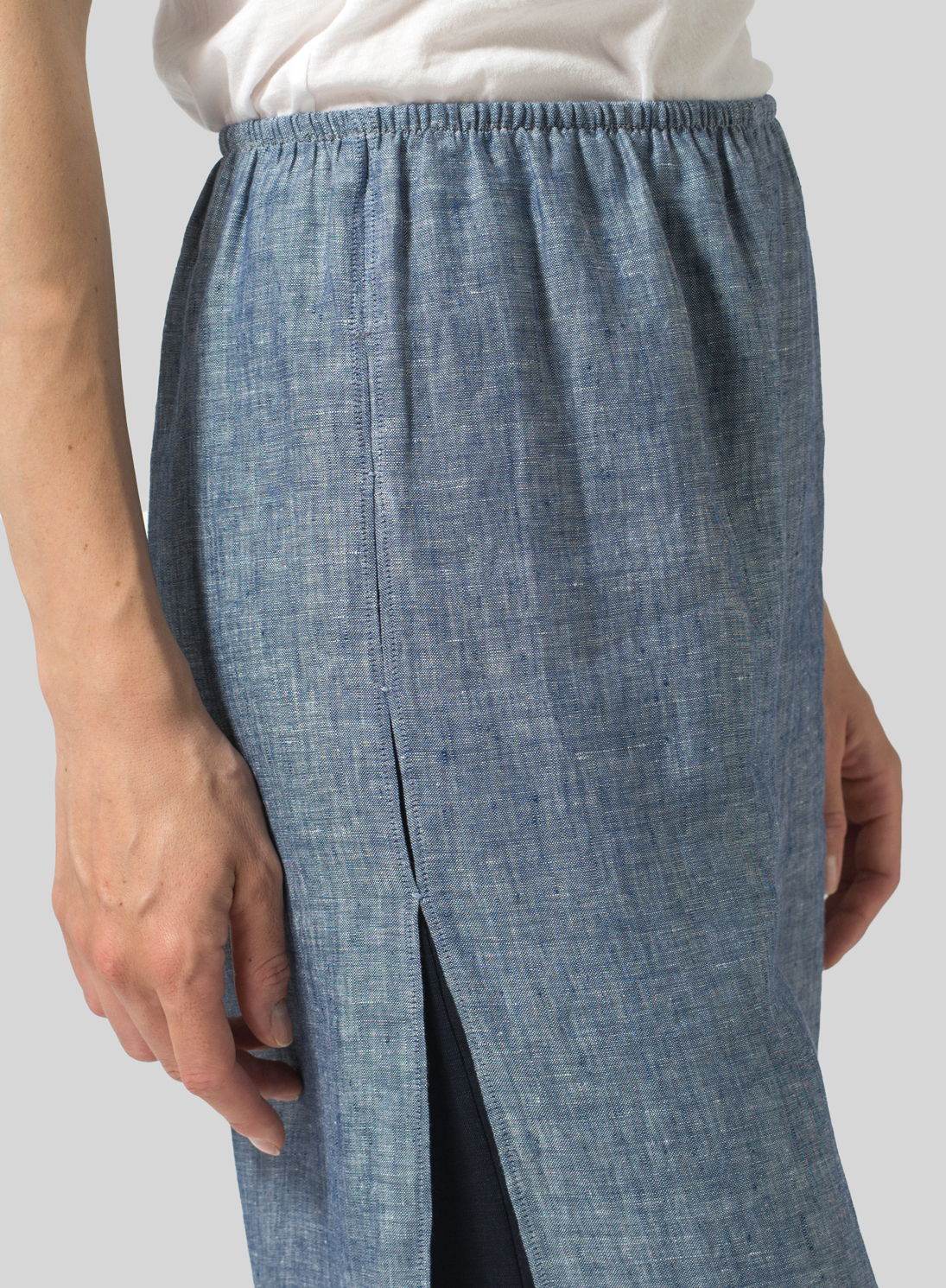 Navy Linen Double Layer Cropped Length Pants