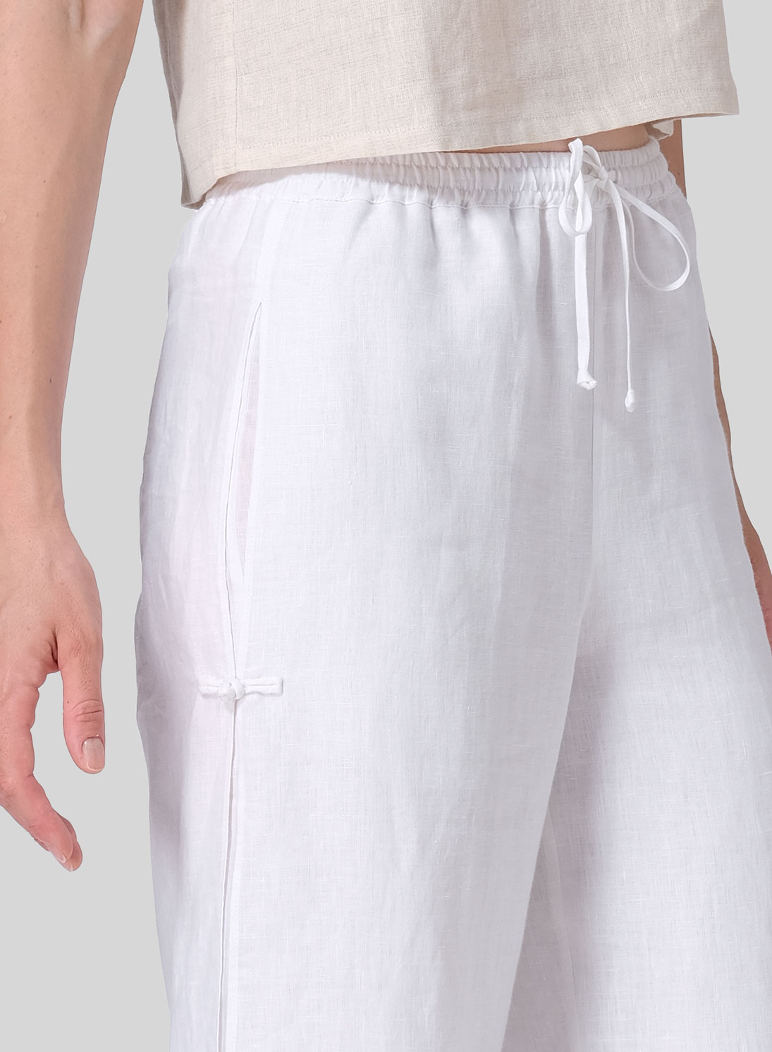 Linen Double-Layer Elastic Drawstring Pants - Plus Size