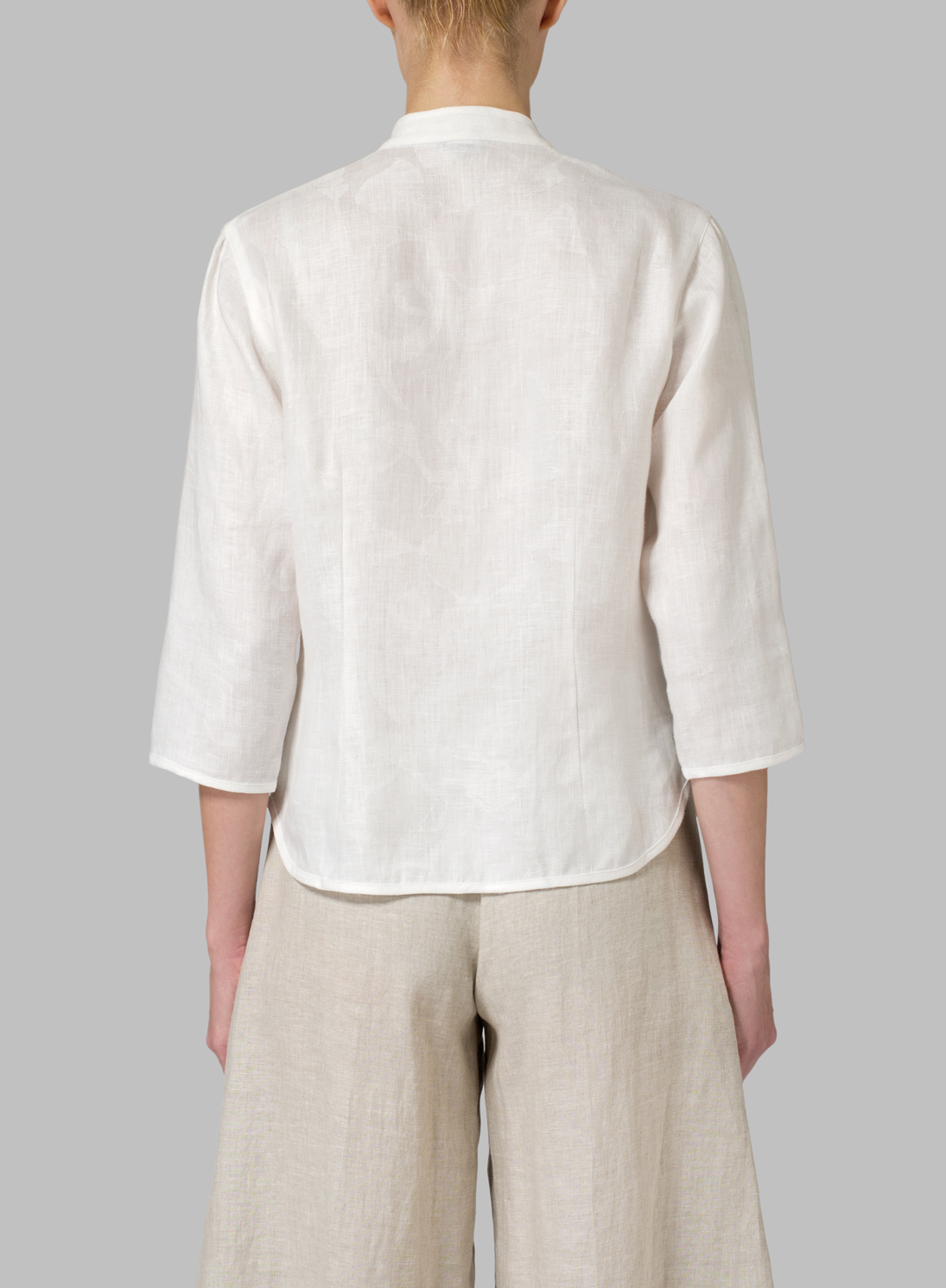 Linen Three Quarter Chinese Jacquard Blouse Set