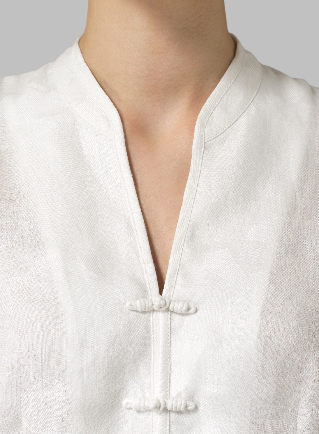 Linen Three Quarter Chinese Jacquard Blouse Set