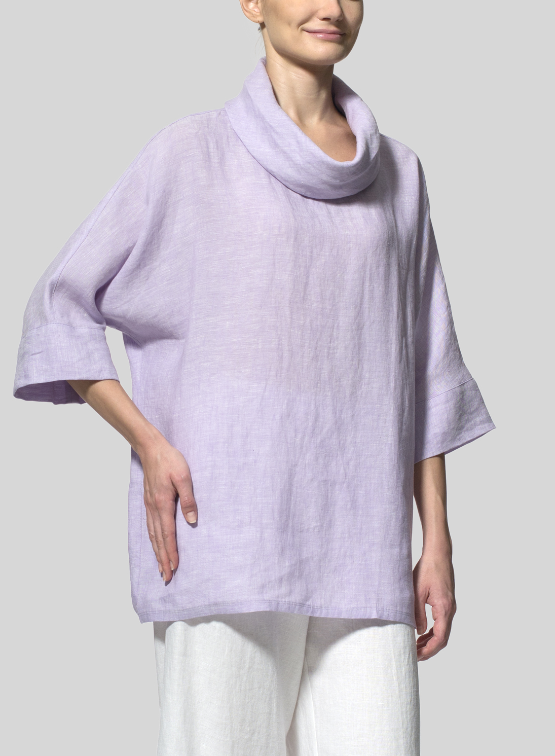 Pastel Mauve Linen Cowl Neck Top - Plus Size