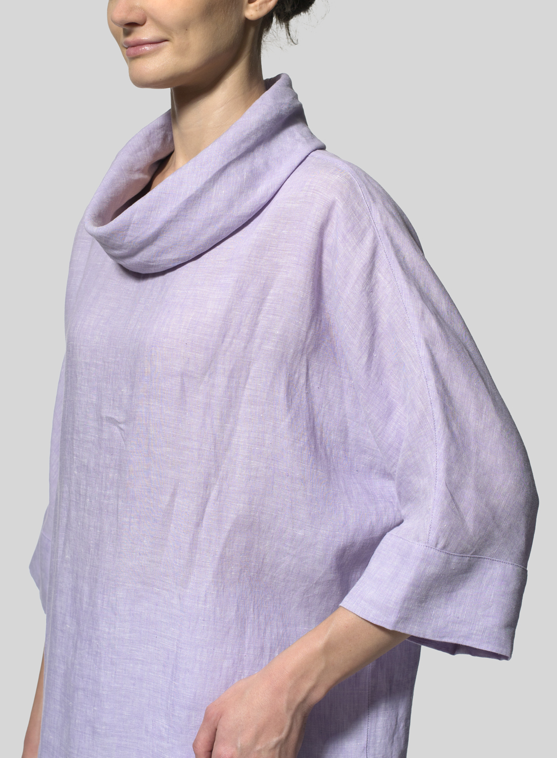 Pastel Mauve Linen Cowl Neck Top - Plus Size