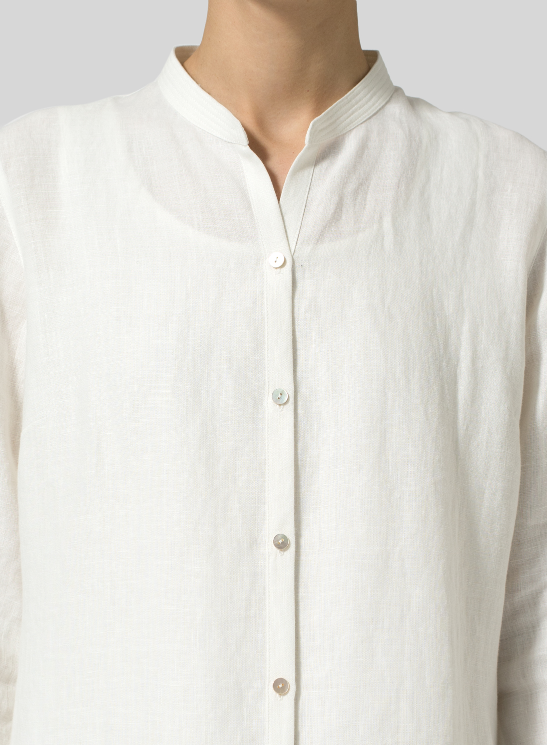 Linen Mandarin Collar Simple Long Blouse - Plus Size