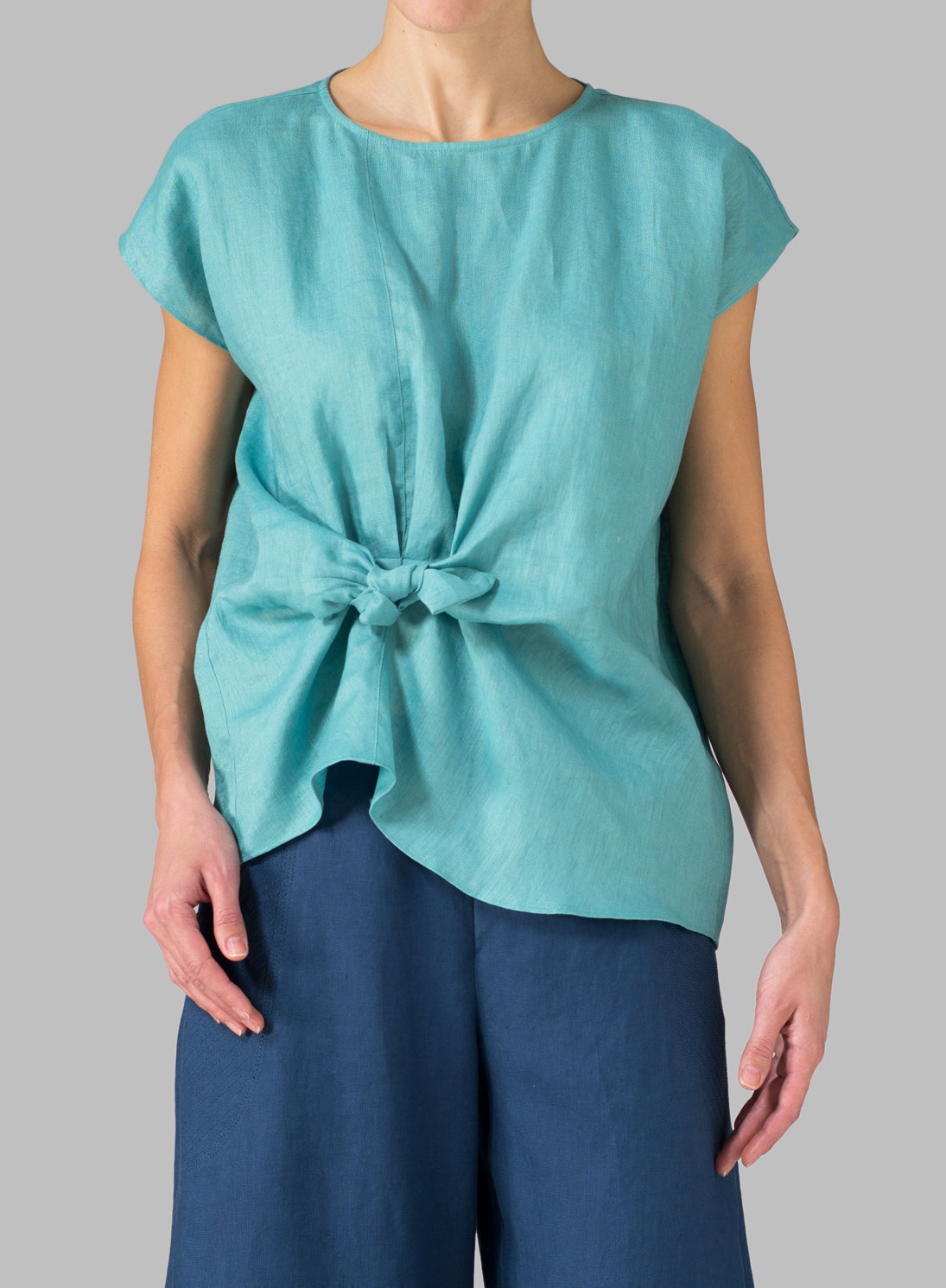 Linen Waist Self-tied Ribbon Top