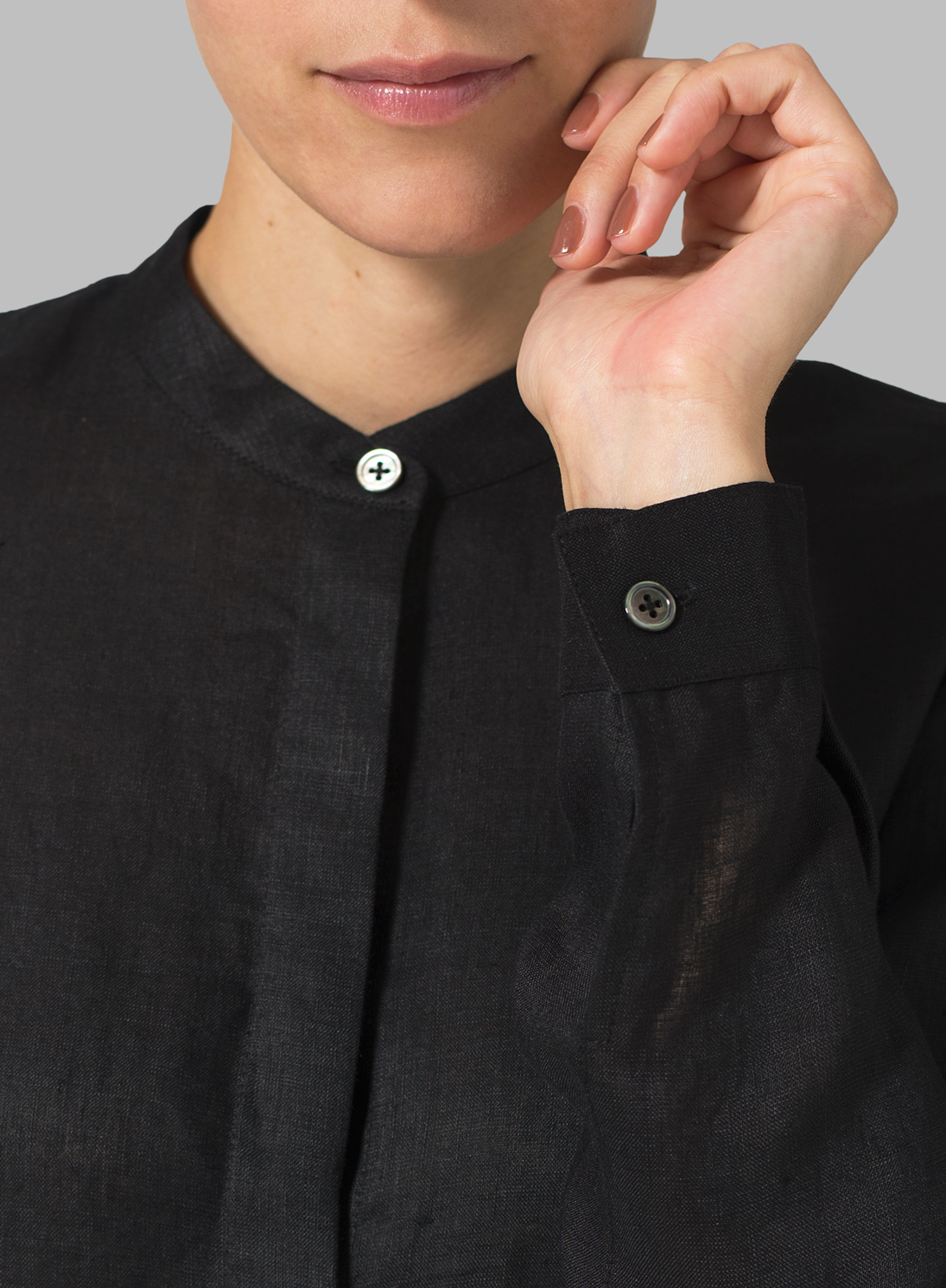 Linen Collarless Long Blouse - Plus Size